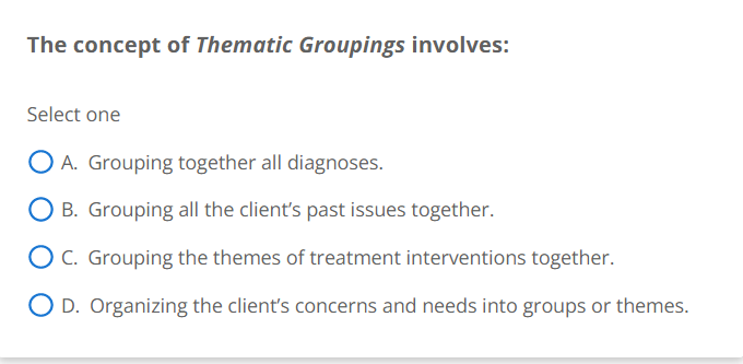Solved The concept of Thematic Groupings involves: Select | Chegg.com