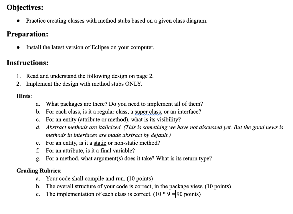 Objectives: . Practice creating classes with method | Chegg.com