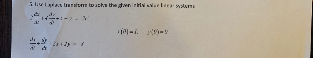 Solved 5. Use Laplace transform to solve the given initial | Chegg.com