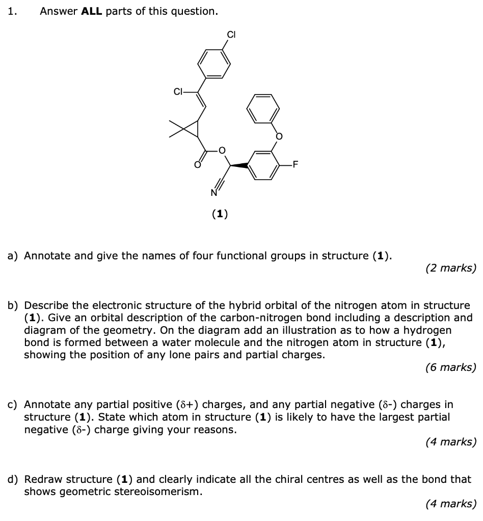 Solved 1. Answer ALL parts of this question. CI CI -F (1) a) | Chegg.com