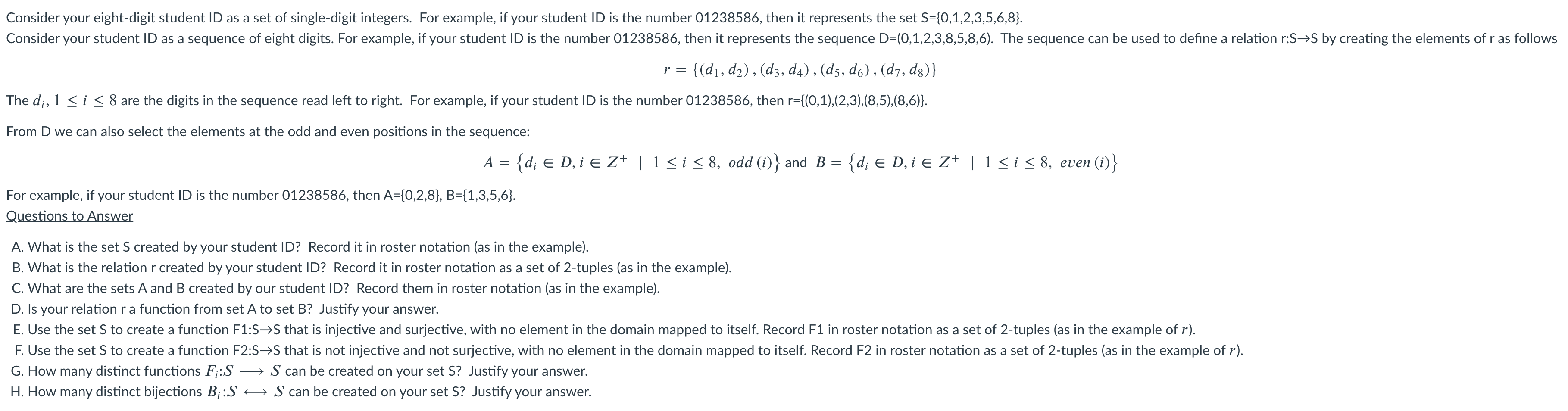 Solved Consider your eight-digit student ID as a set of | Chegg.com
