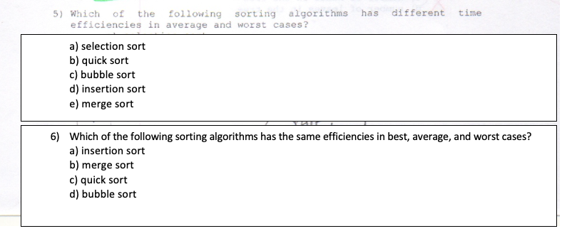Solved 5) Which of the following sorting algorithms has | Chegg.com