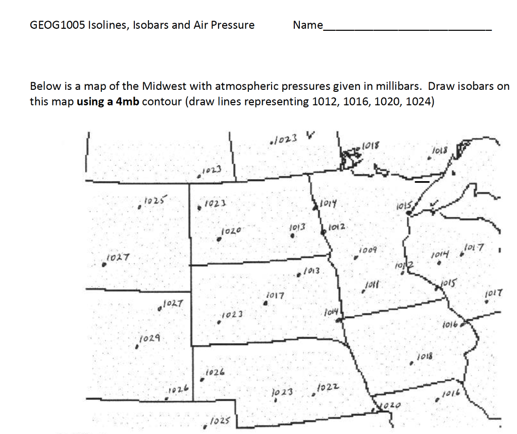Solved GEOG1005 Isolines, Isobars and Air Pressure Name | Chegg.com