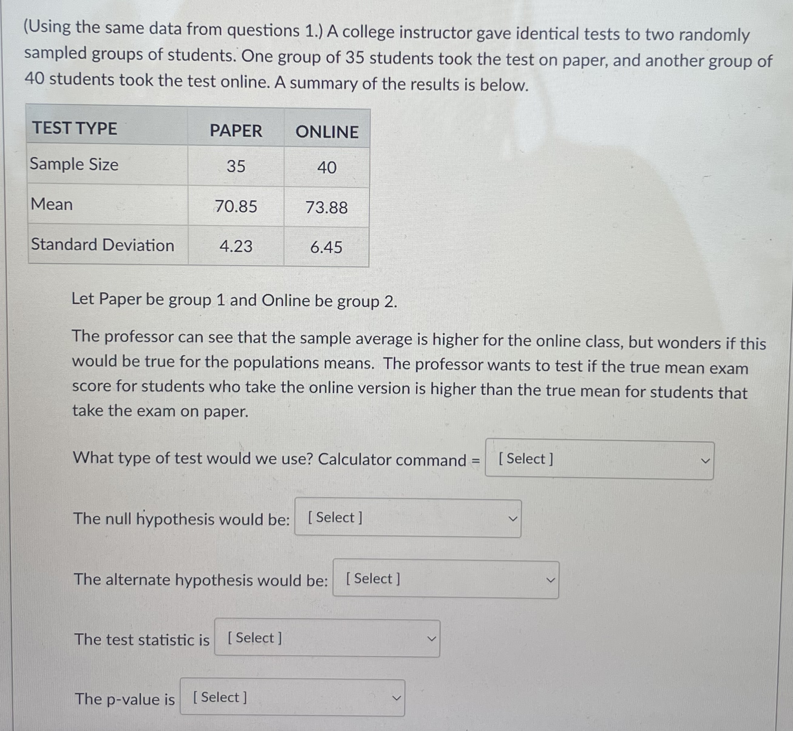 Solved (Using the same data from questions 1.) A college | Chegg.com