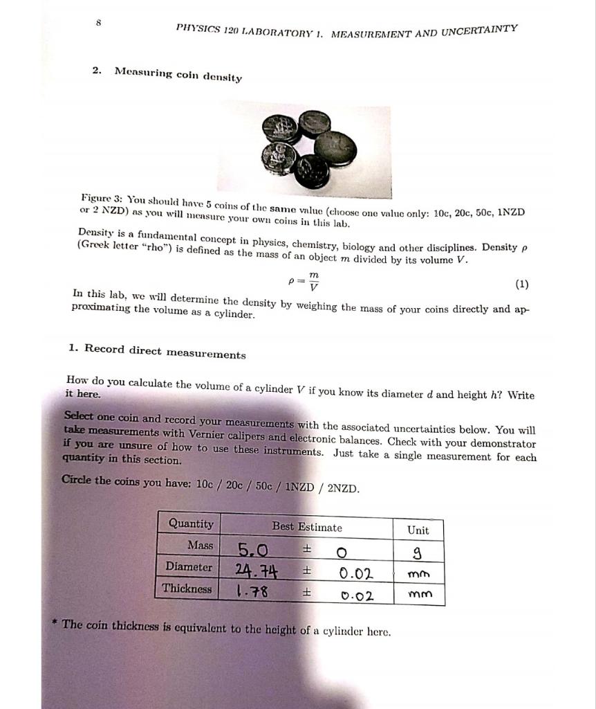 Solved 8 PHYSICS 120 LABORATORY 1. MEASUREMENT AND | Chegg.com
