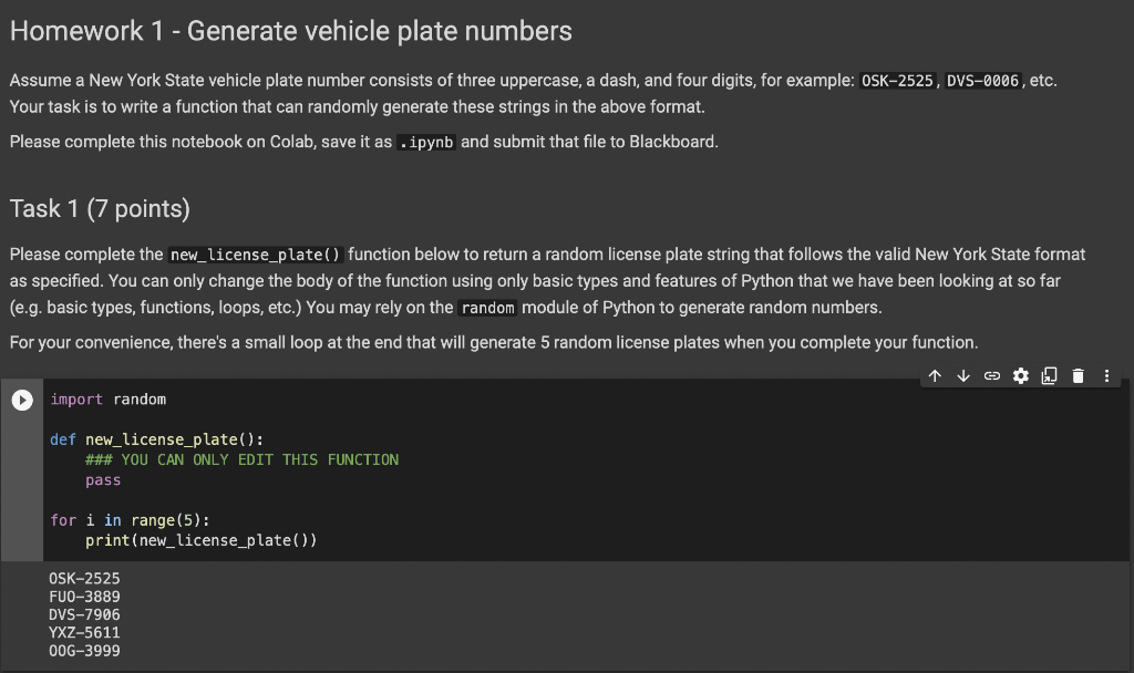 Solved Homework 1 - Generate vehicle plate numbers Assume a | Chegg.com