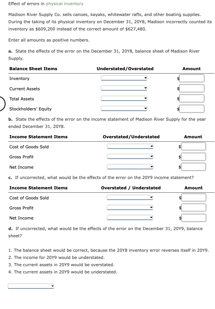 Solved Effect of errors in physical inventory Madison River | Chegg.com