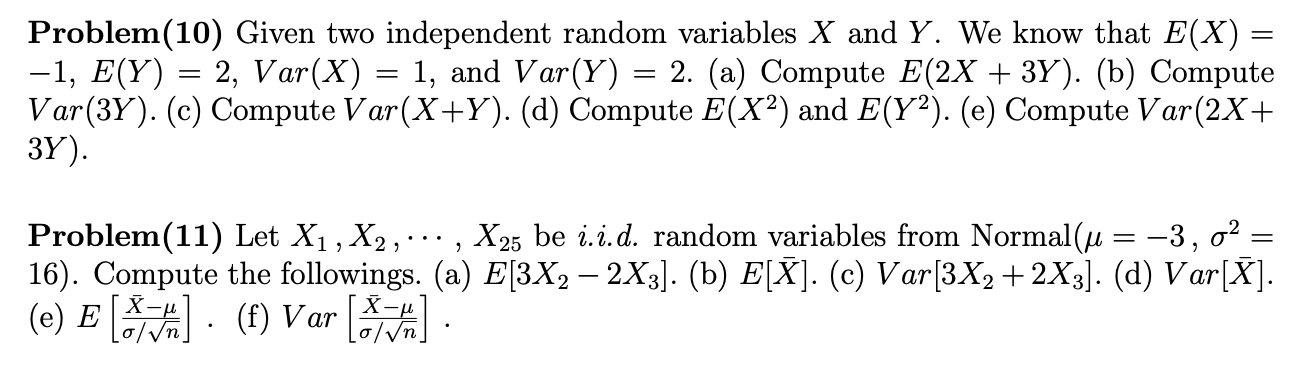 Solved Problem(10) Given two independent random variables X | Chegg.com