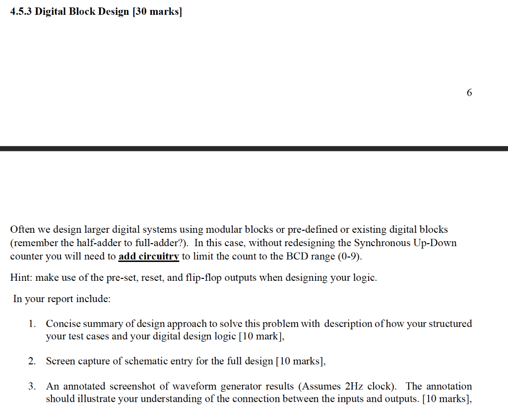 Solved 4.5.3 Digital Block Design [30 marks) 6 we design | Chegg.com
