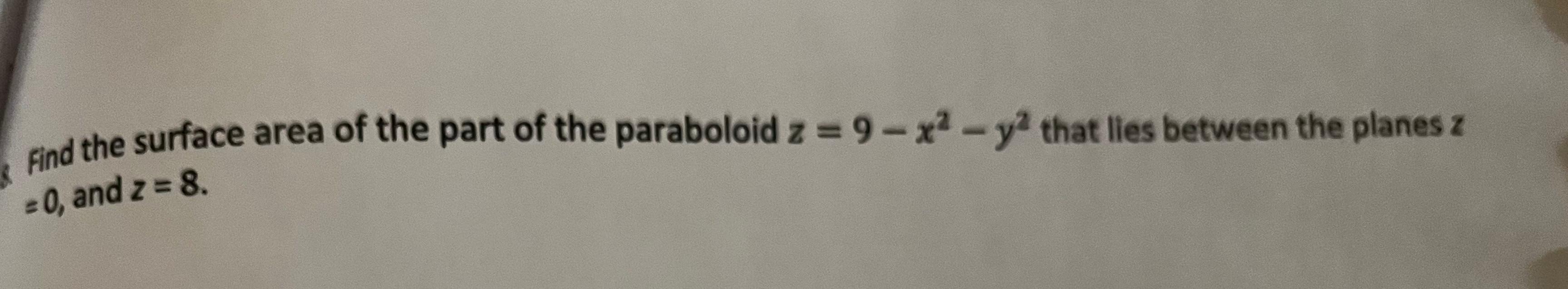 Solved Find The Surface Area Of The Part Of The Paraboloid