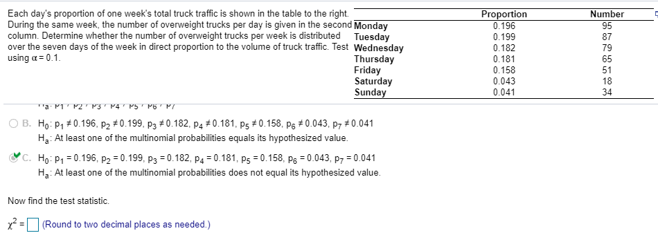 Solved Number Each day's proportion of one week's total | Chegg.com
