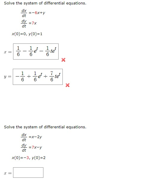 Solved Solve the system of differential equations. dx =-6x+y | Chegg.com
