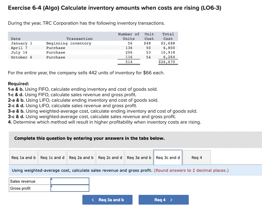 Solved Exercise 6-4 (Algo) Calculate inventory amounts when | Chegg.com