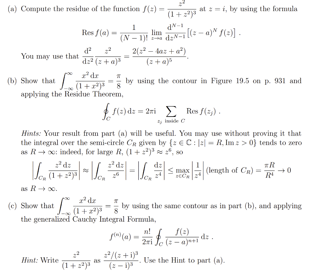 Solved (a) Compute the residue of the function | Chegg.com