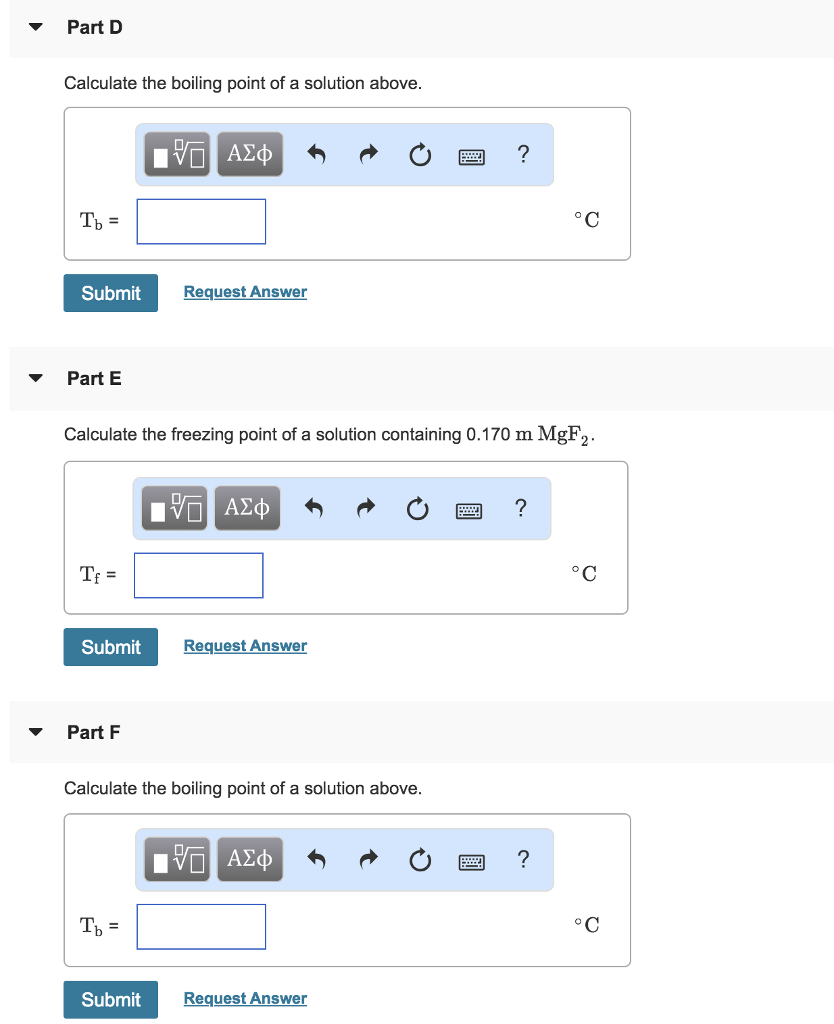 Solved Calculate the freezing point and boiling point in | Chegg.com