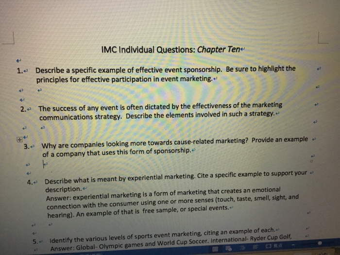 Solved IMC Individual Questions: Chapter Tene 1.. Describe a | Chegg.com