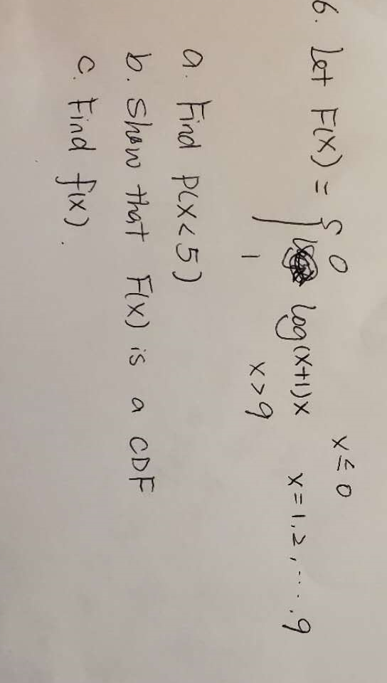 Solved 6. let Fox) = fie 6. Let F(X) = Log(x+1)x x>9 x= | Chegg.com