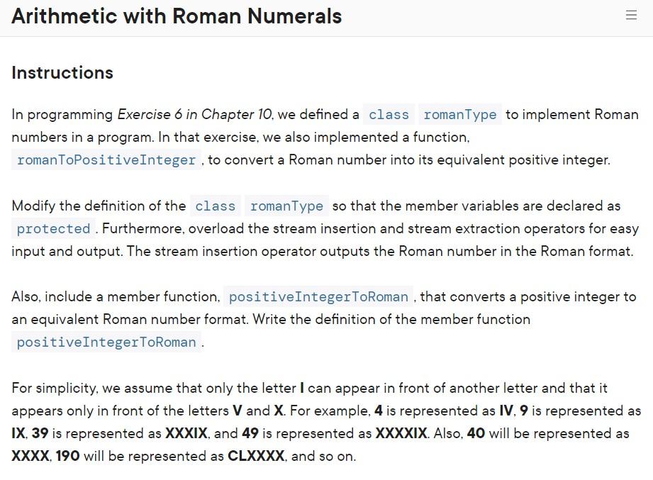 Solved Arithmetic with Roman Numerals TIL Instructions In | Chegg.com