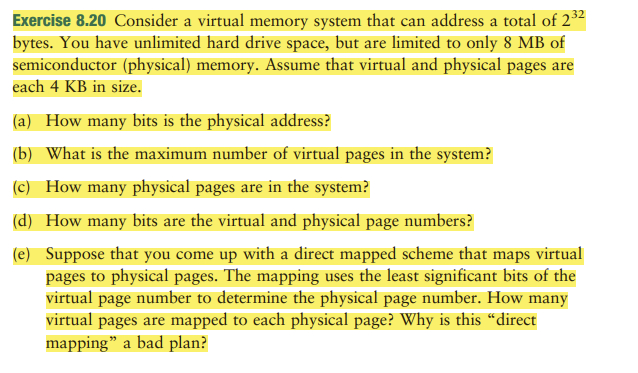 Solved Exercise 8.20 Consider a virtual memory system that | Chegg.com