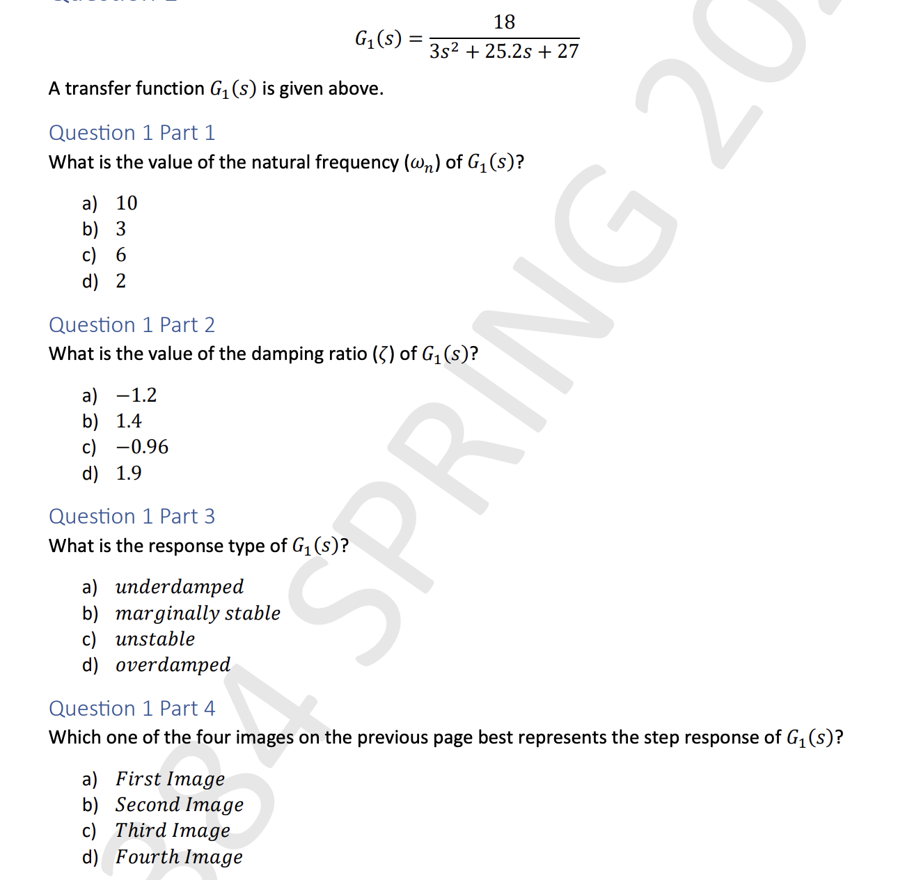 Solved G1(s)=3s2+25.2s+2718 A transfer function G1(s) is | Chegg.com
