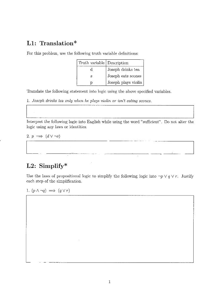 Solved L1: Translation* For this problem, נse the following | Chegg.com