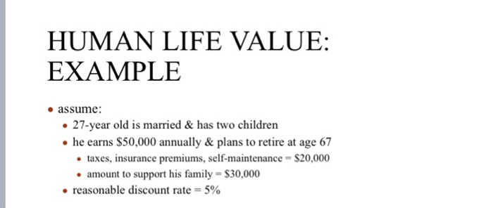 Solved HUMAN LIFE VALUE: EXAMPLE assume: 27-year old is | Chegg.com