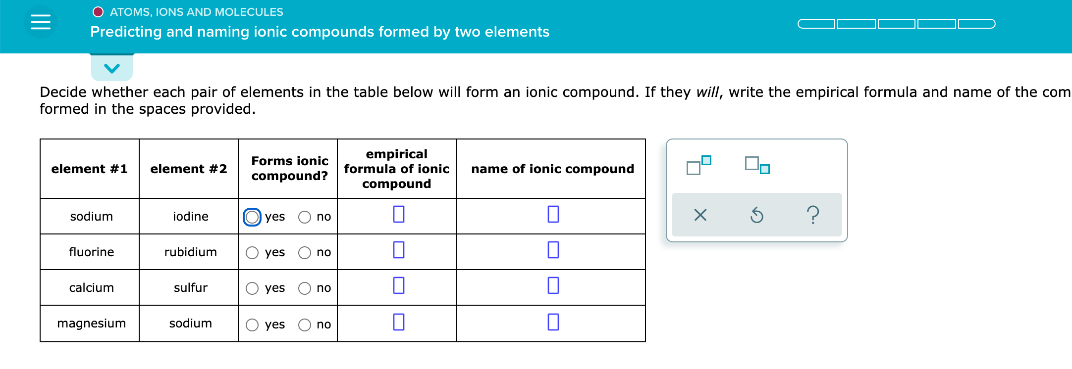 Solved O ATOMS, IONS AND MOLECULES Predicting and naming | Chegg.com