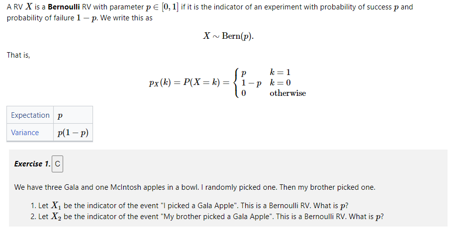Solved A RV X is a Bernoulli RV with parameter pe [0, 1] if | Chegg.com