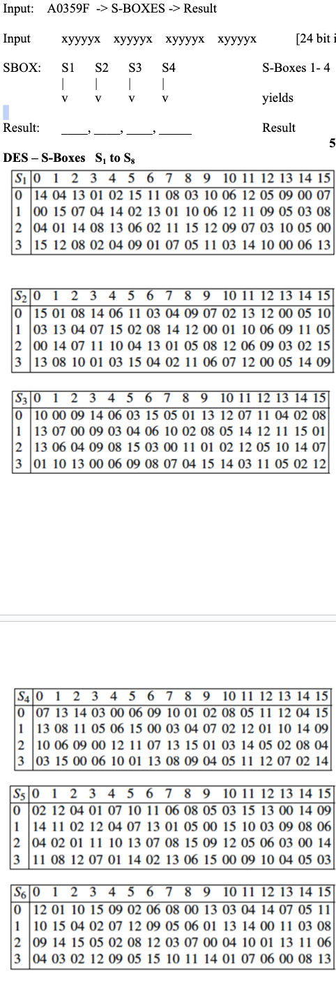 DES-S-Boxes S1 to | Chegg.com