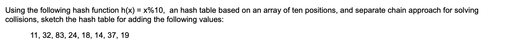 Solved Using the following hash function h(x) = x%10, an | Chegg.com