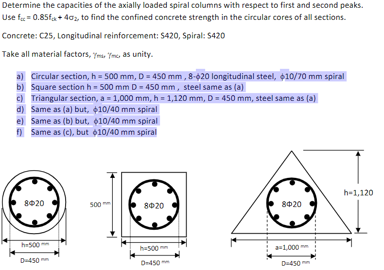 Solved Determine the capacities of the axially loaded spiral | Chegg.com