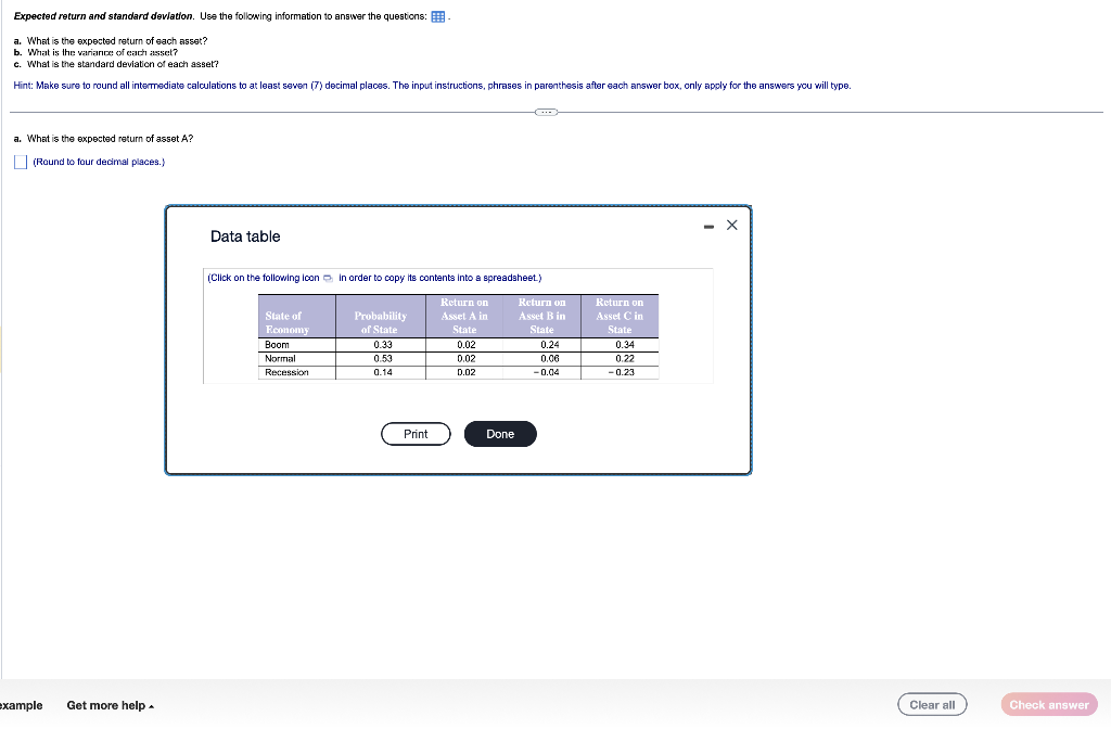 Solved Expected return and standard devlation. Use the | Chegg.com