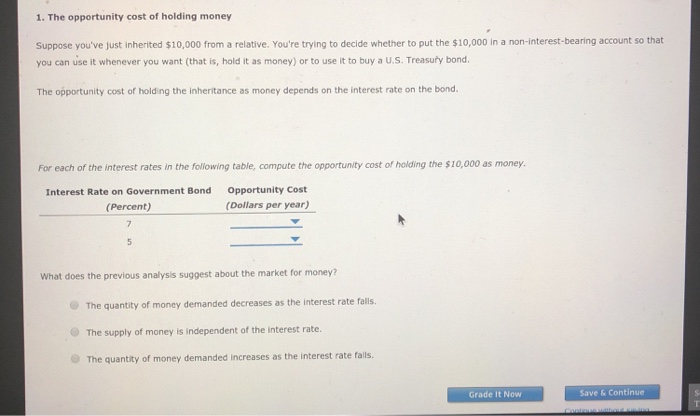Solved 1. The opportunity cost of holding money Suppose | Chegg.com Solved 1. The opportunity cost of holding money Suppose | Chegg.com
