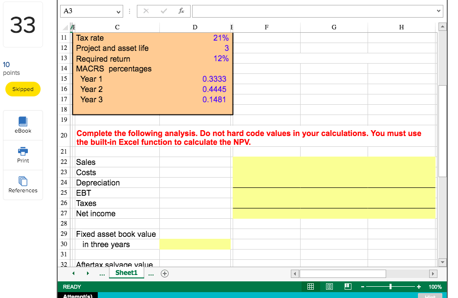 Solved ? X 33 FILE - Sign In Calculating NPV - Excel HOME | Chegg.com