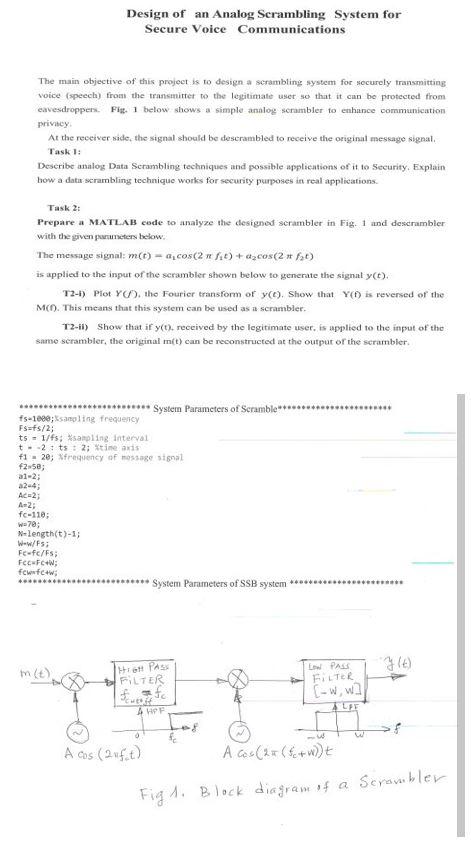 Solved Design of an Analog Scrambling System for Secure | Chegg.com
