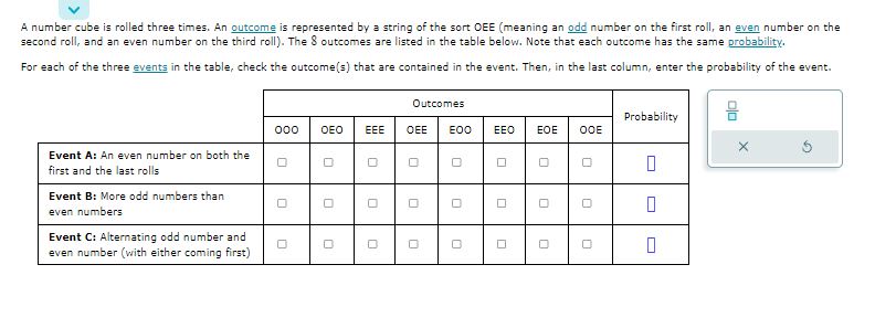 Solved A number cube is rolled three times. An outcome is | Chegg.com
