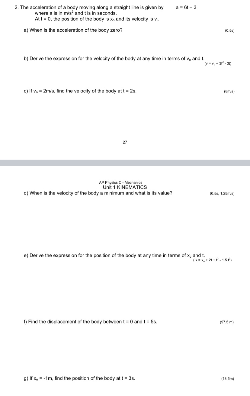 Solved AP Physics C - Mechanics Unit 1 KINEMATICS x = 16t - | Chegg.com