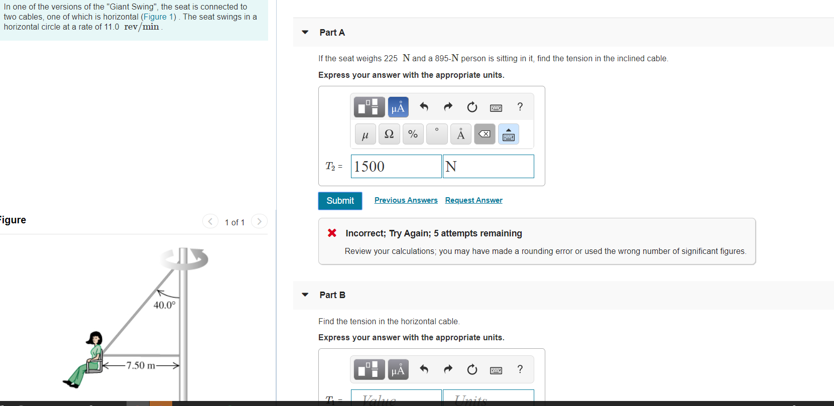 Solved In one of the versions of the "Giant Swing", the seat | Chegg.com