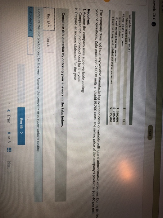Solved Variable cost per unit: Direct labor Fixed | Chegg.com