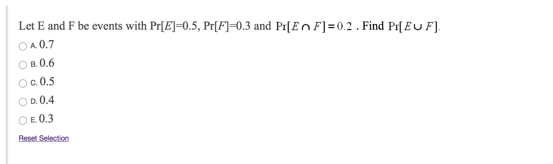 Solved Let E and F be events with Pr[E]=0.5, Pr[F]=0.3 and | Chegg.com