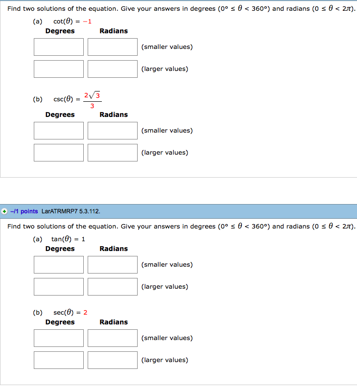 Solved Find two solutions of the equation. Give your answers | Chegg.com