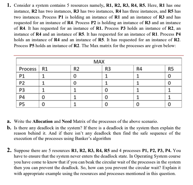 Solved 1. Consider a system contains 5 resources namely, R1, | Chegg.com