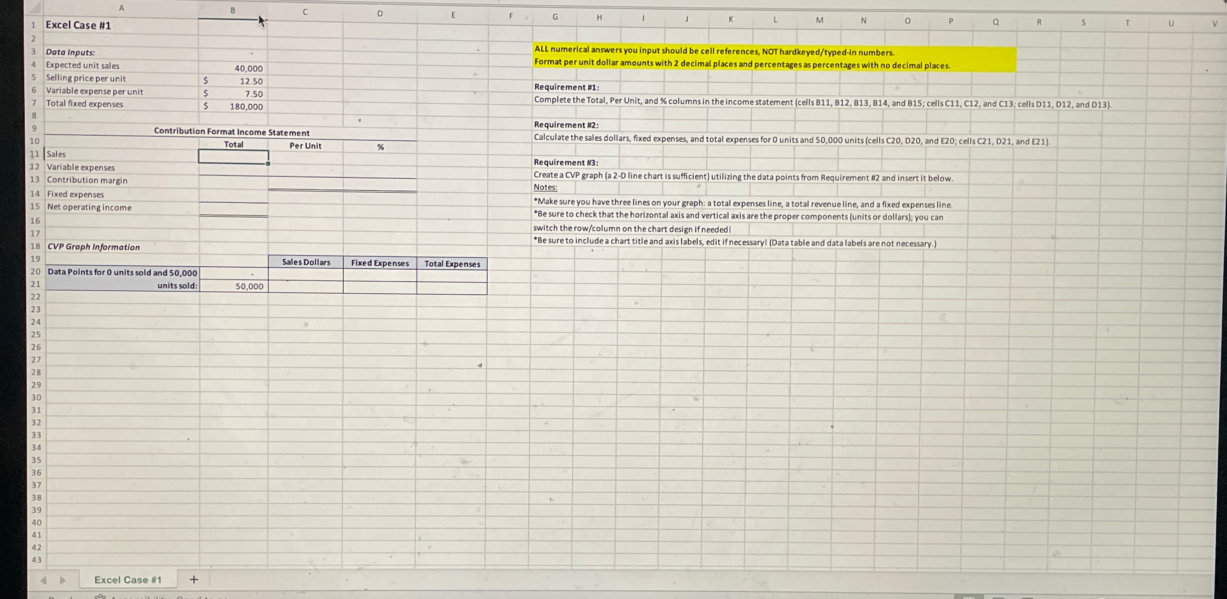 Solved Excel Case #1 ﻿ ﻿ ALL numerical | Chegg.com