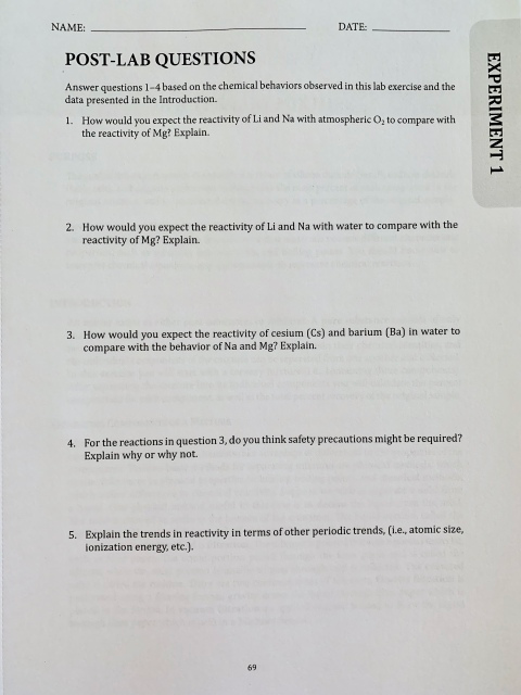 Solved NAME: DATE POST-LAB QUESTIONS Answer questions 1-4 | Chegg.com