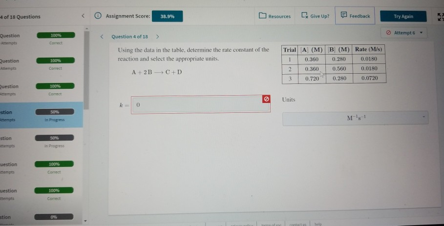 Solved Lx Give Up? Assignment Score: Feedback 4 of 18 | Chegg.com