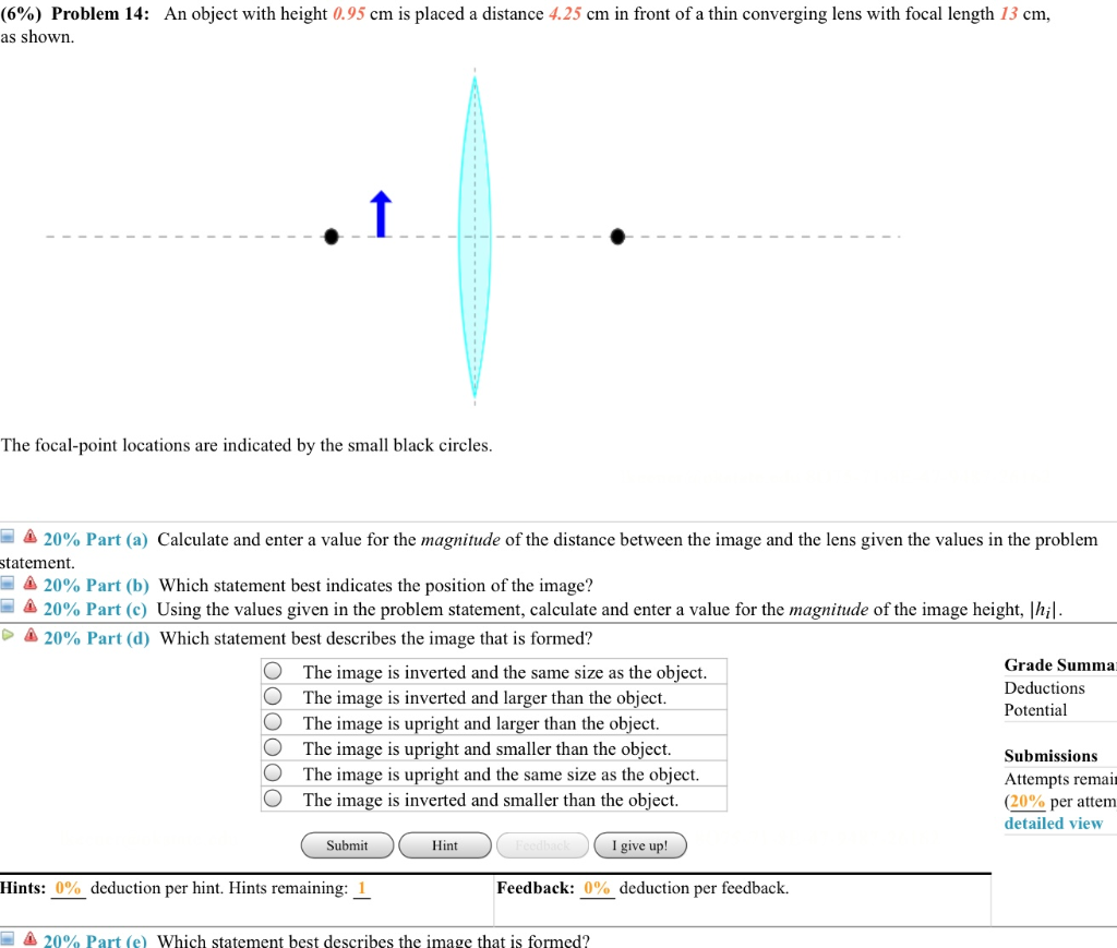 Solved (6%) Problem 14: An object with height 0.95 cm is | Chegg.com