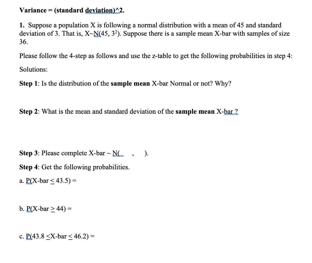 Solved Variance =( standard deviation )∧2. 1. Suppose a | Chegg.com