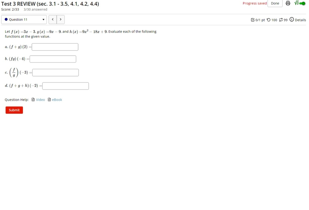 Solved Let f(x)=3x-3,g(x)=9x-9, ﻿and h(x)=9x2-18x+9. | Chegg.com