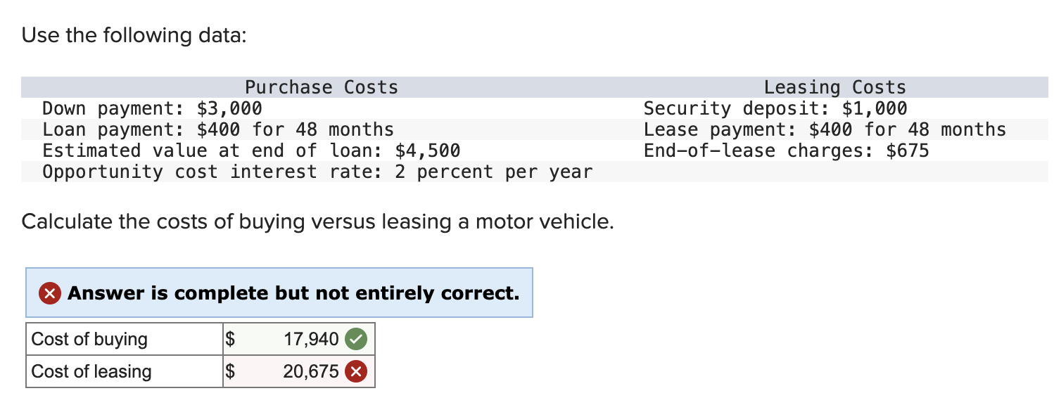 Solved Use the following data:Calculate the costs of buying | Chegg.com