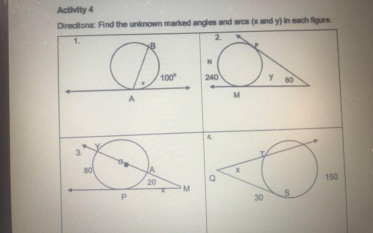 Solved Activity 4 Directions: Find the unknown marked angles | Chegg.com
